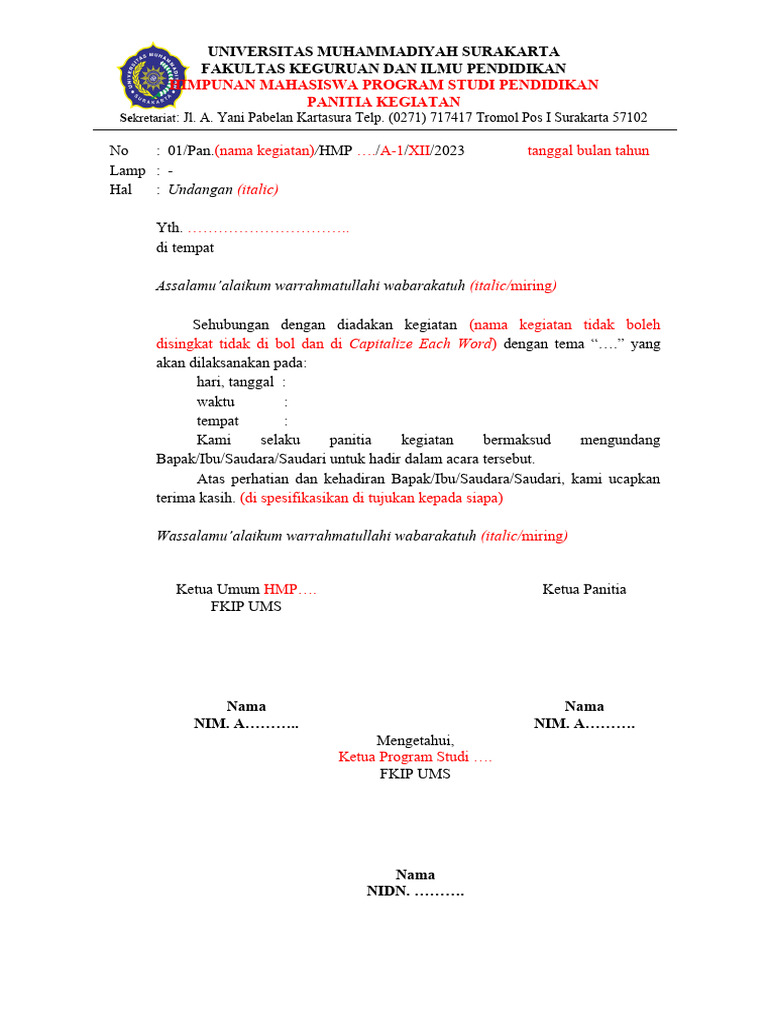 Panduan Surat Kegiatan HMP FKIP UMS | PDF