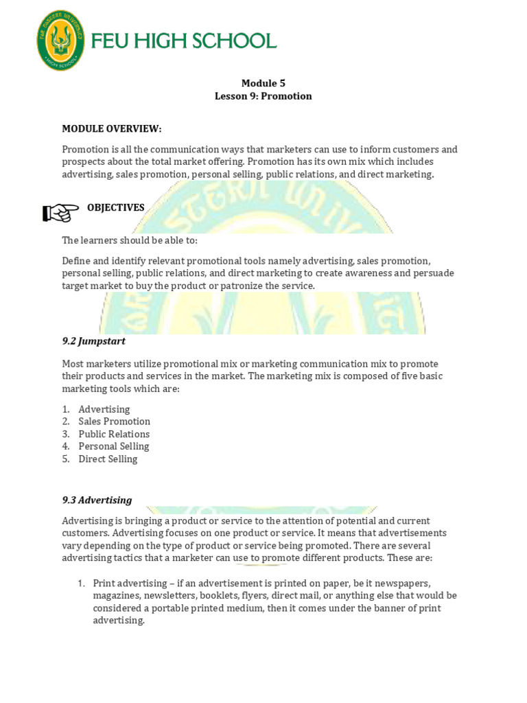 Marketing - Lesson 9 | PDF | Sales | Advertising