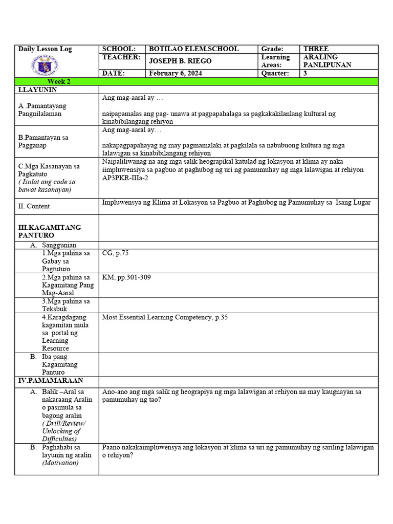 Araling Panlipunan Q3 WK 2 Day 2 1 | PDF