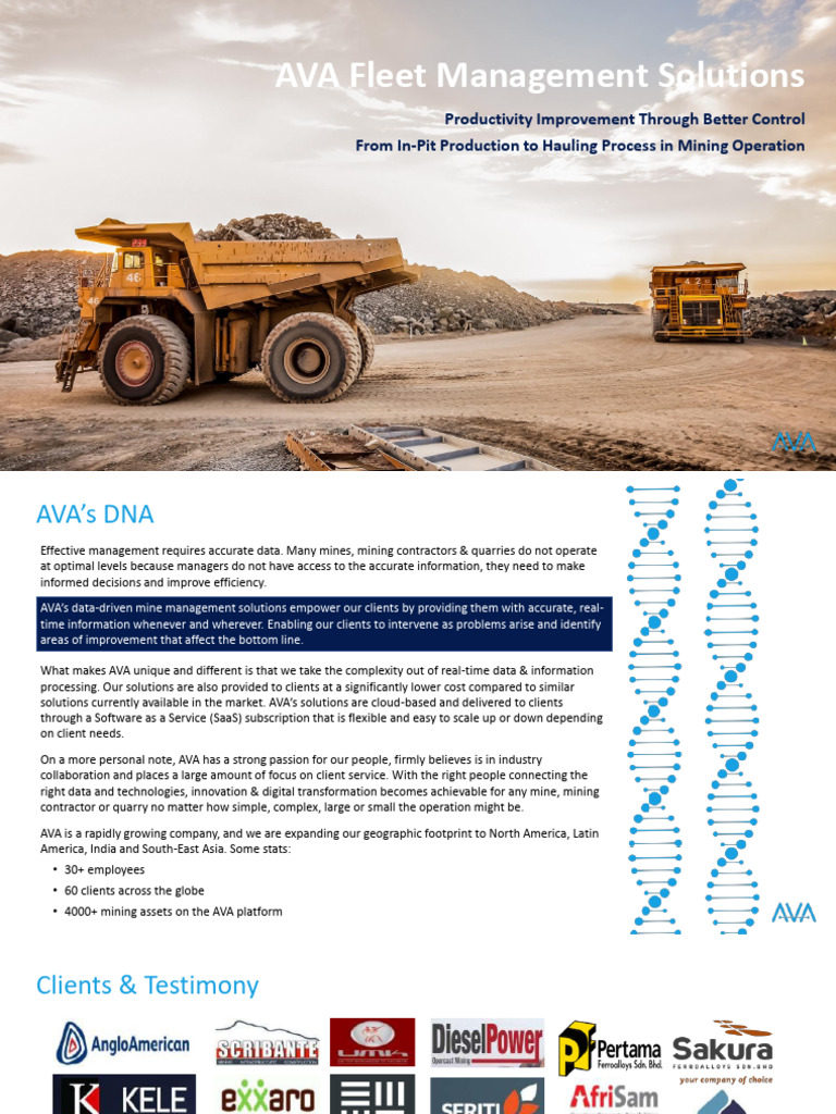 Mining Fleet Management Sytem - AVA Solutions | PDF | Logistics | Mining