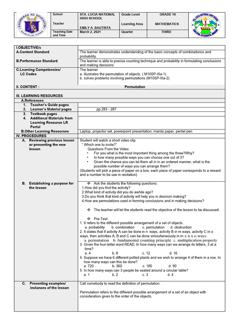 Sample Lesson Plan For CO Mathematics Junior High | PDF | Learning ...
