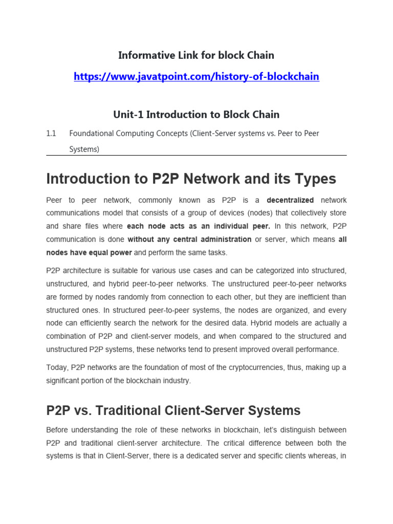 Block ChainHistory Evolution Etc | PDF | Peer To Peer | Client–Server Model