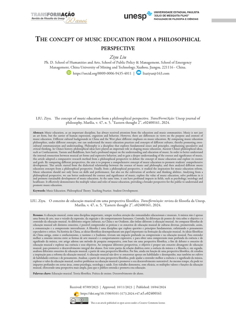 Philosophical Perspectives on Music Education | PDF | Concept | Thought