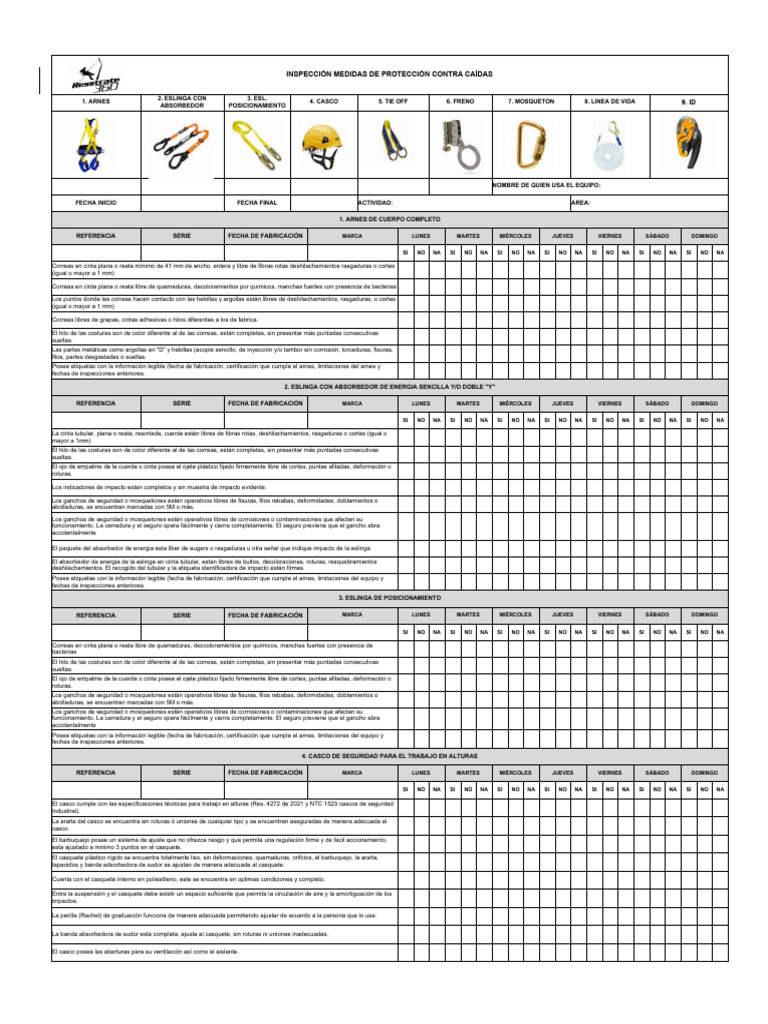 Inspección Preuso Equipos para Trabajo en Alturas | PDF