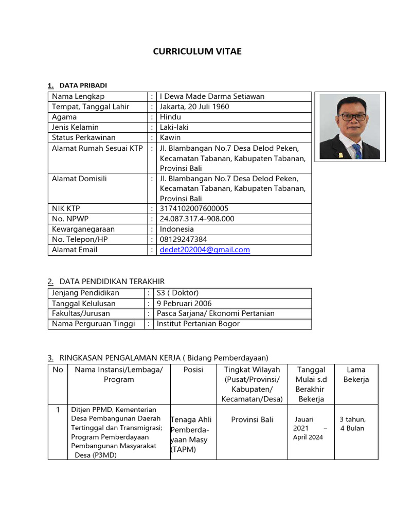 CV I Dewa Made Darma Setiawan | PDF