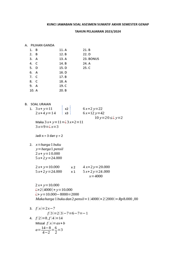Kunci Jawaban Soal Asesmen Sumatif Akhir Semester Genap | PDF