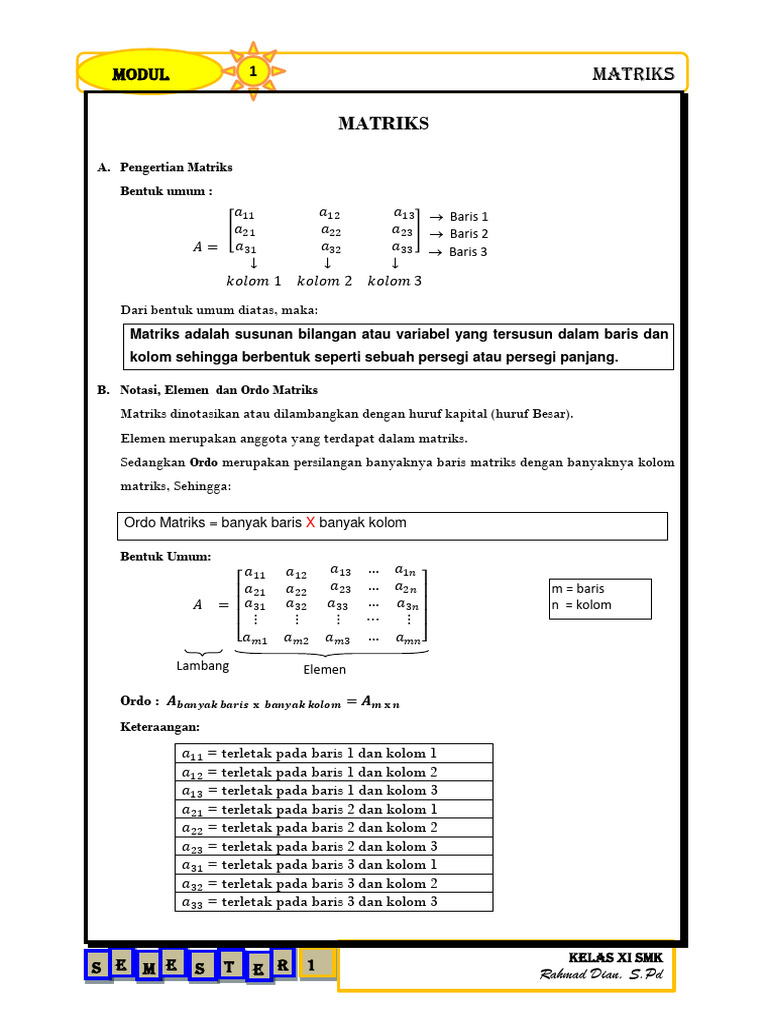 Modul Matriks Kelas XI SMK | PDF