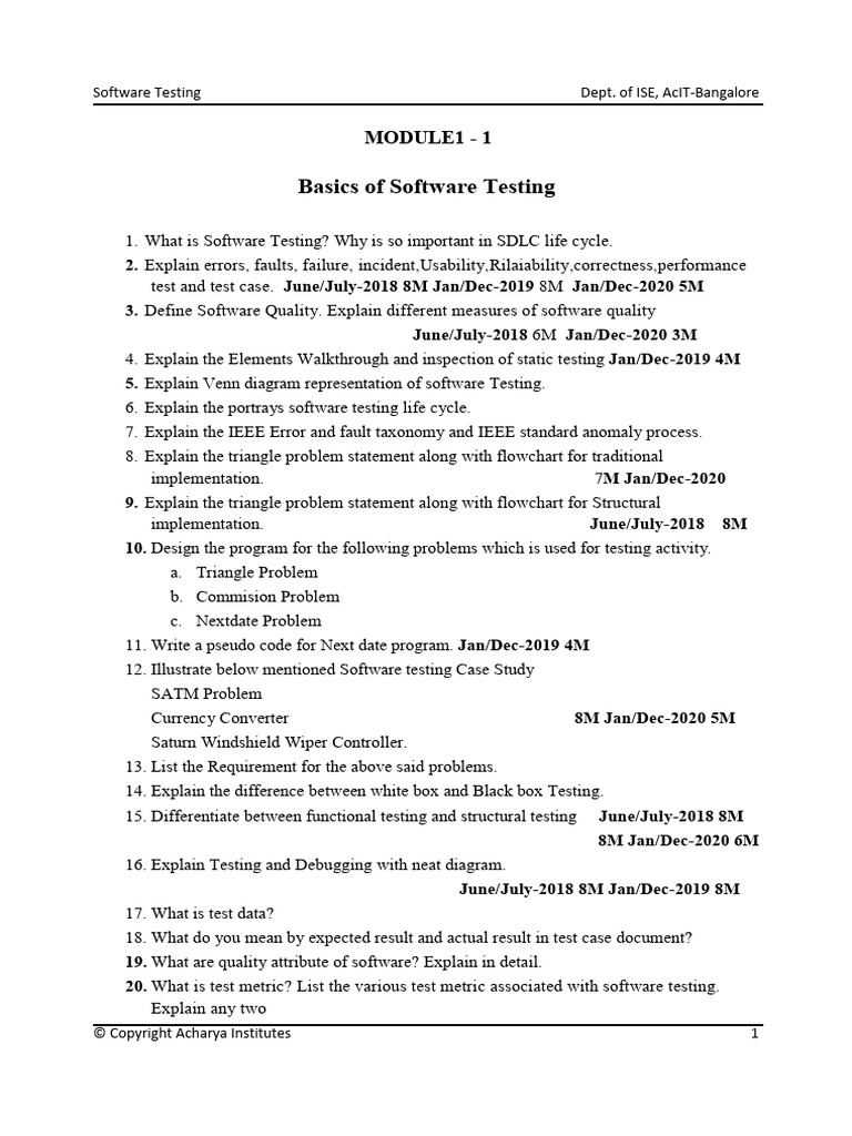 18IS62_Software Testing_Question Bank | PDF | Software Testing ... 18IS62_Software Testing_Question Bank | PDF | Software Testing ...