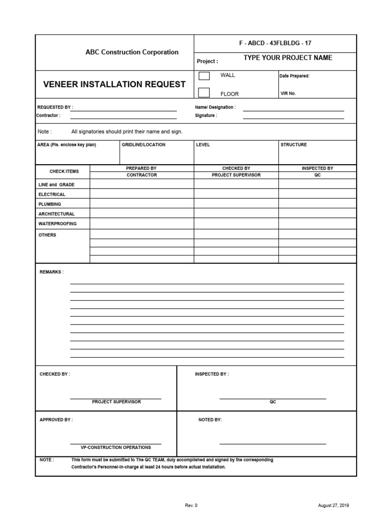 17-Request For Veneer Installation | PDF