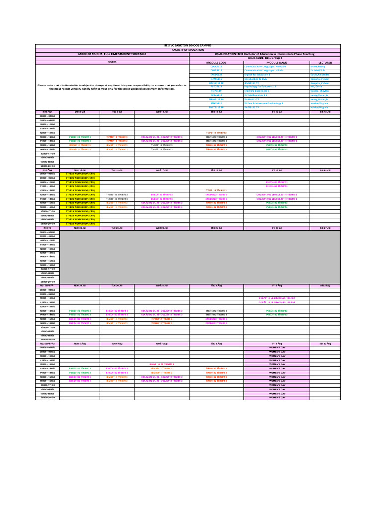 Iie Bei1 Group 2 - Semester 2 Timetable v2 | PDF