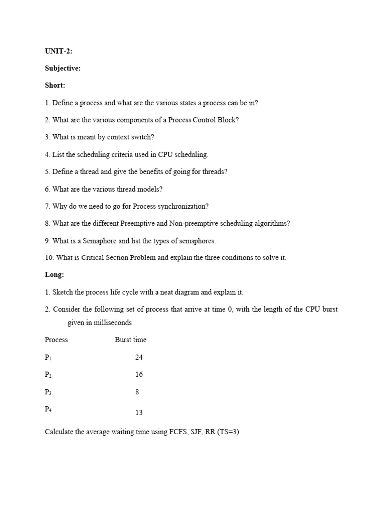 OS Unit-2 Important Questions | PDF