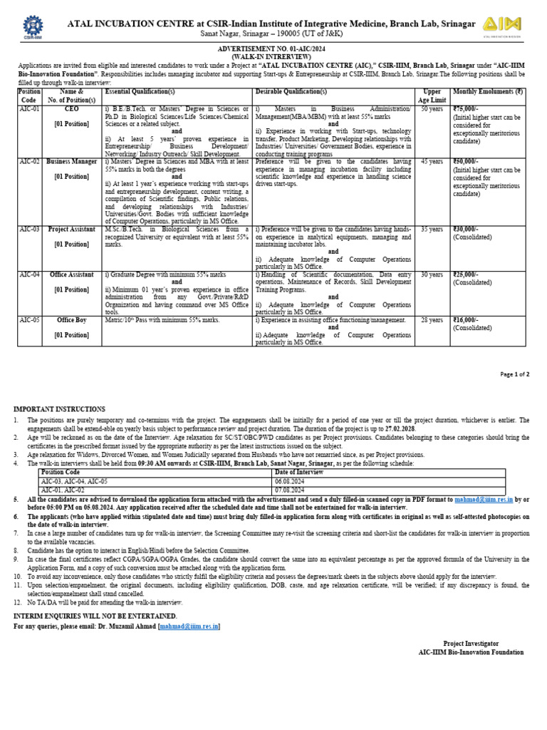 Advt. 01 AIC 2024 | PDF | Business | Finance & Money Management