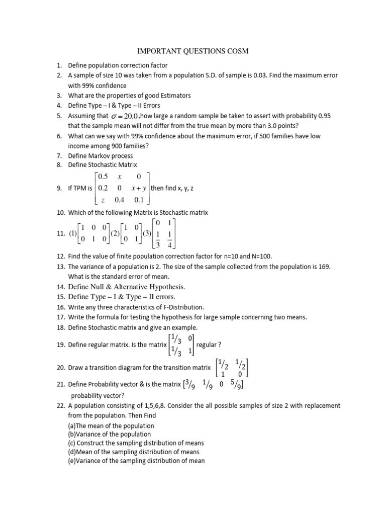 Ii Mid Cosm Important Questions | PDF | Standard Error | Markov Chain