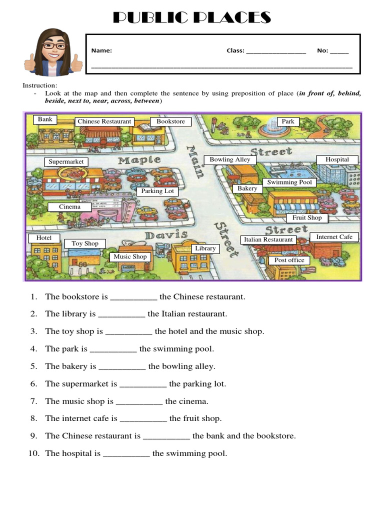 Public Places Preposition Worksheet | PDF