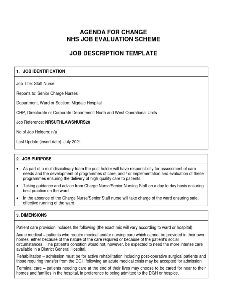 NHS Staff Nurse Job Description Template | PDF | Hospital | Nursing