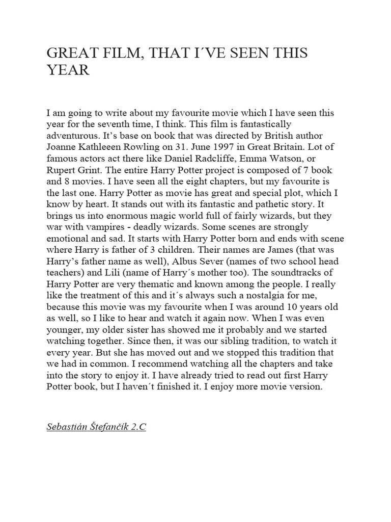 My Favorite Harry Potter Movie Review | PDF