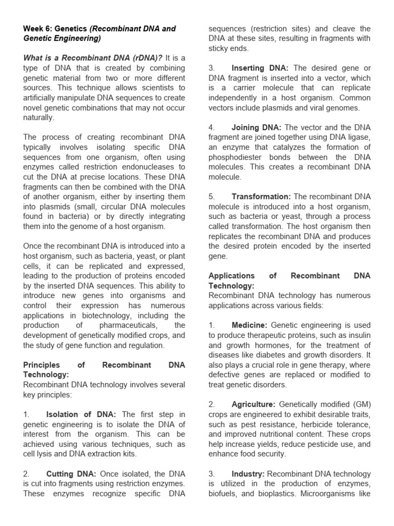 Recombinant Dna and Genetic Engineering | PDF | Recombinant Dna ...