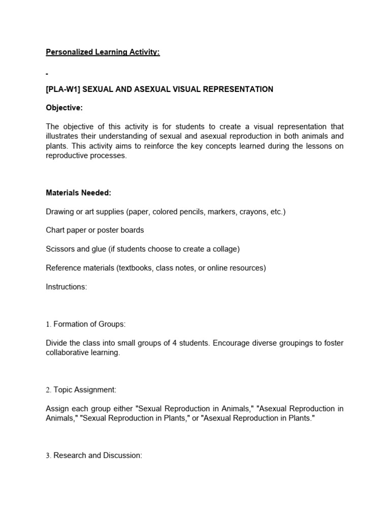 Personalized Learning Activity | PDF | Reproduction | Creativity