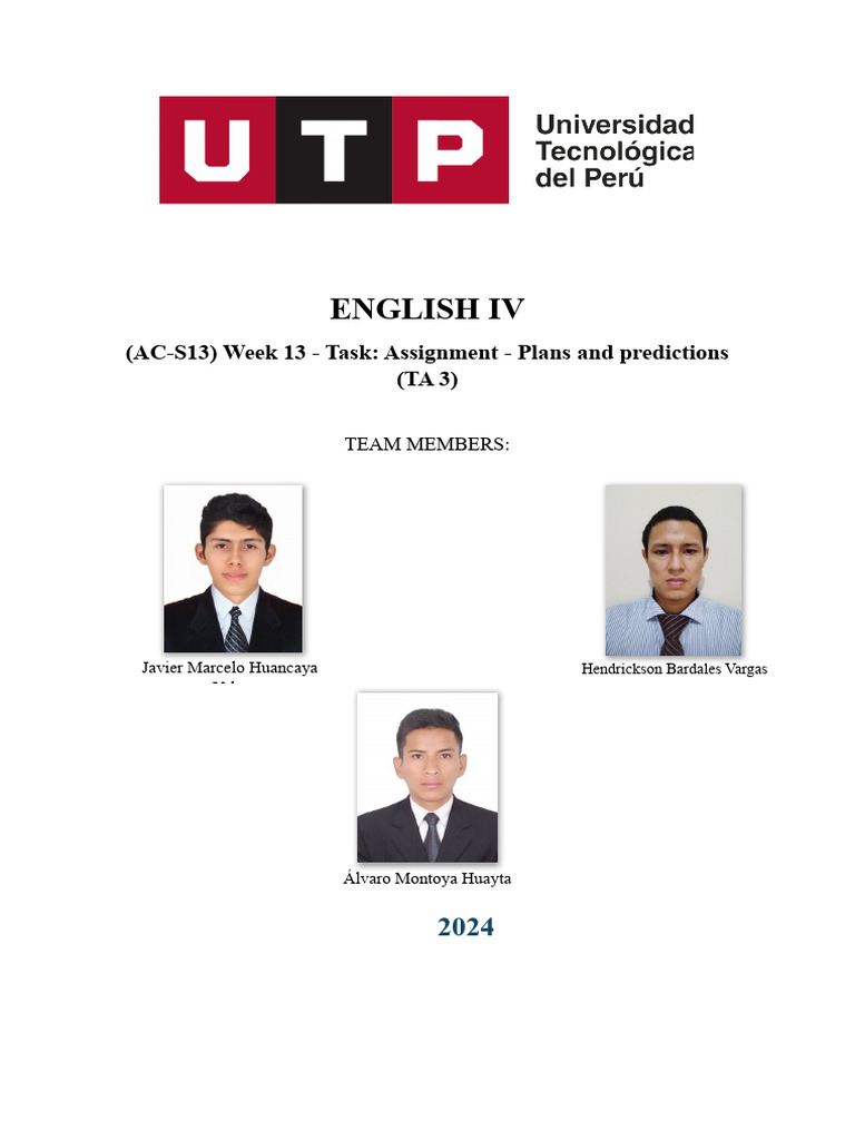 (AC-S13) Week13 - Task Assignment - Plans and Predictions (TA 3) | PDF