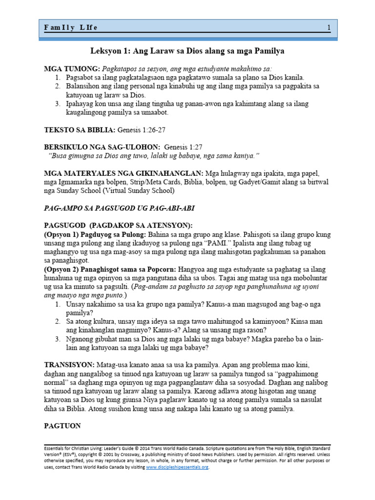 SS Youth Cebuano Lessons 1 7 | PDF