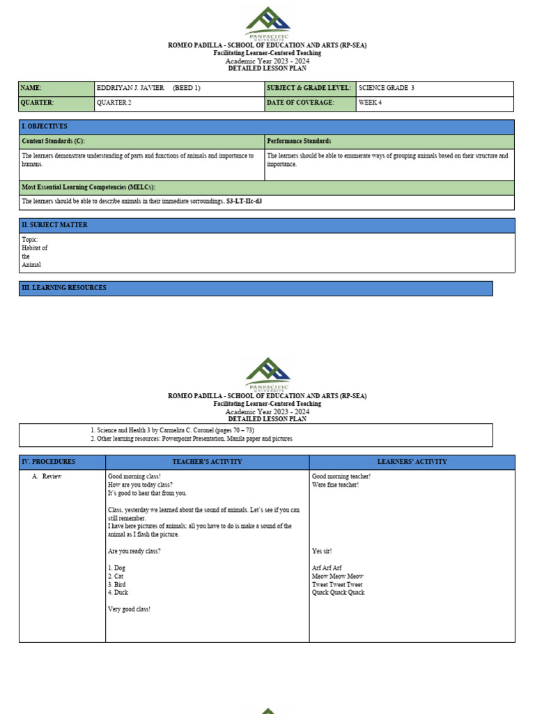 Facilitating Learner-Centered Teaching (Lesson Plan) | PDF | Learning ...