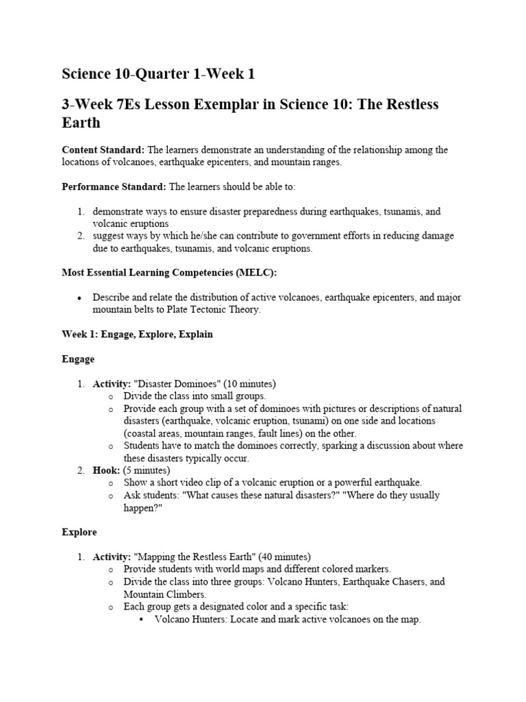 Science 10-Quarter 1-Week 1-3 Lesson Exemplar | PDF | Earthquakes | Volcano