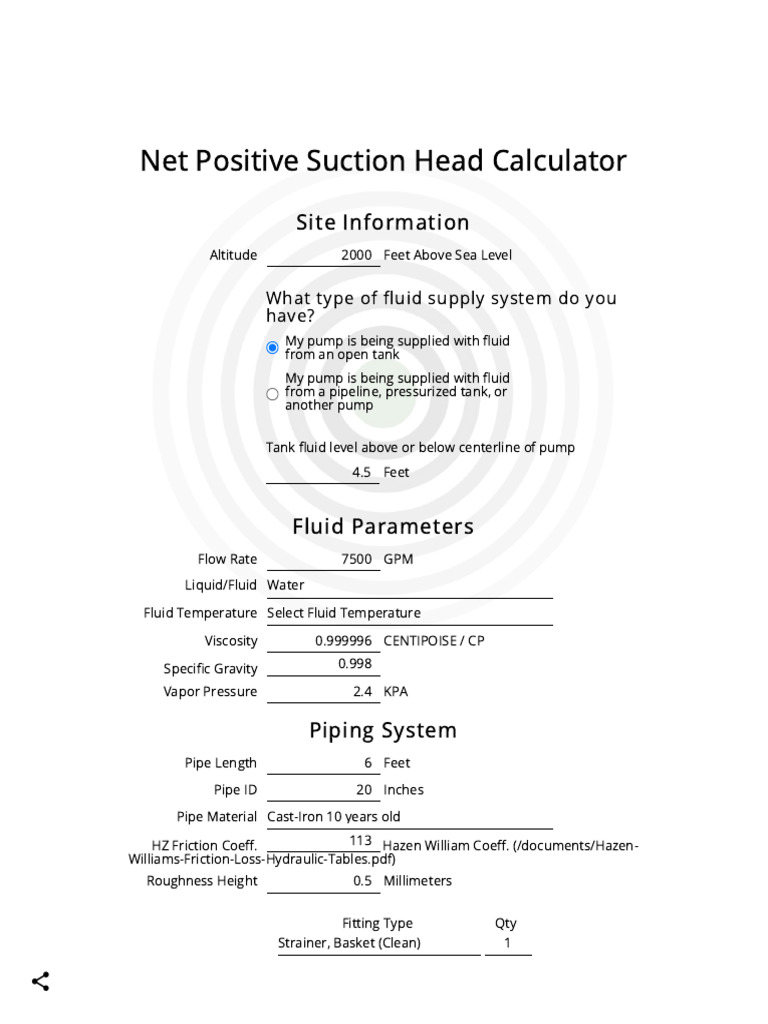 NPSH Calculator for Pump Systems | PDF | Pump | Pressure