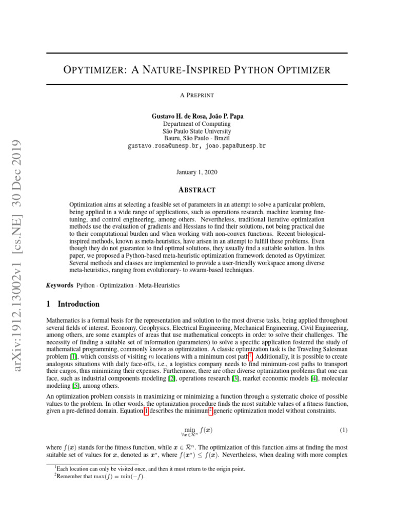 Opytimizer: Python Metaheuristic Library | PDF | Mathematical ...