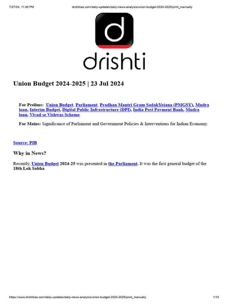 Union Budget 2024-25 Highlights | PDF | Taxes | Government Budget Balance