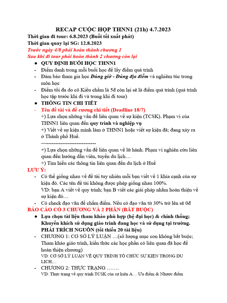 RECAP HỌP THNN1 | PDF