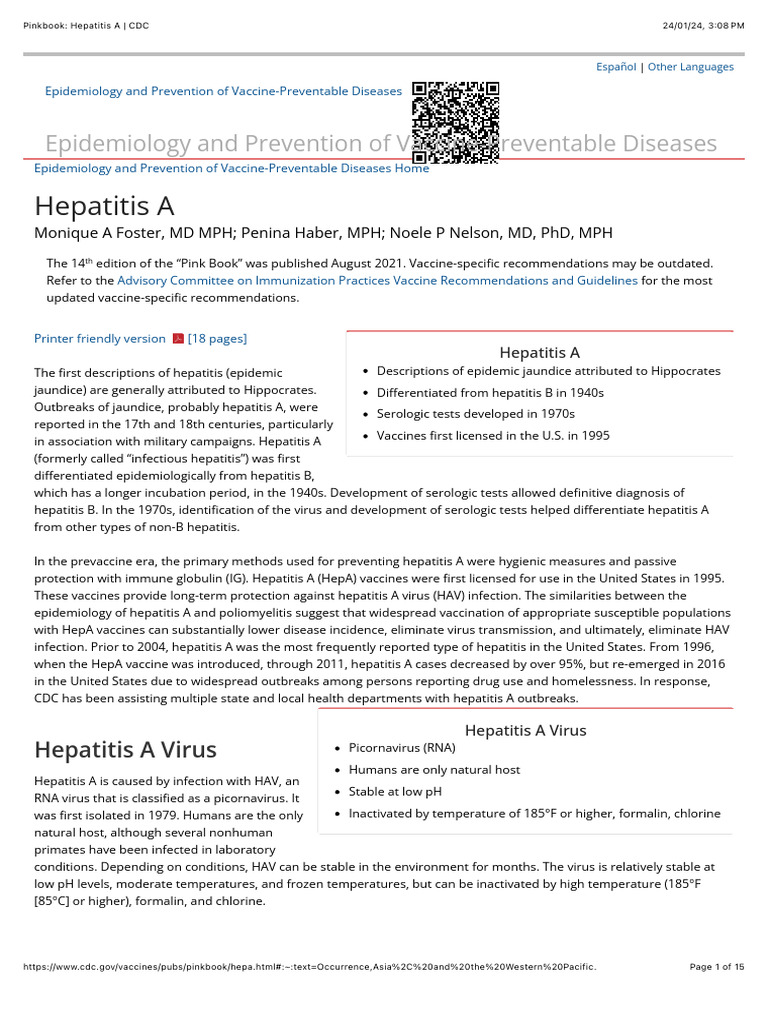 Pinkbook: Hepatitis A - CDC | PDF | Hepatitis | Vaccines