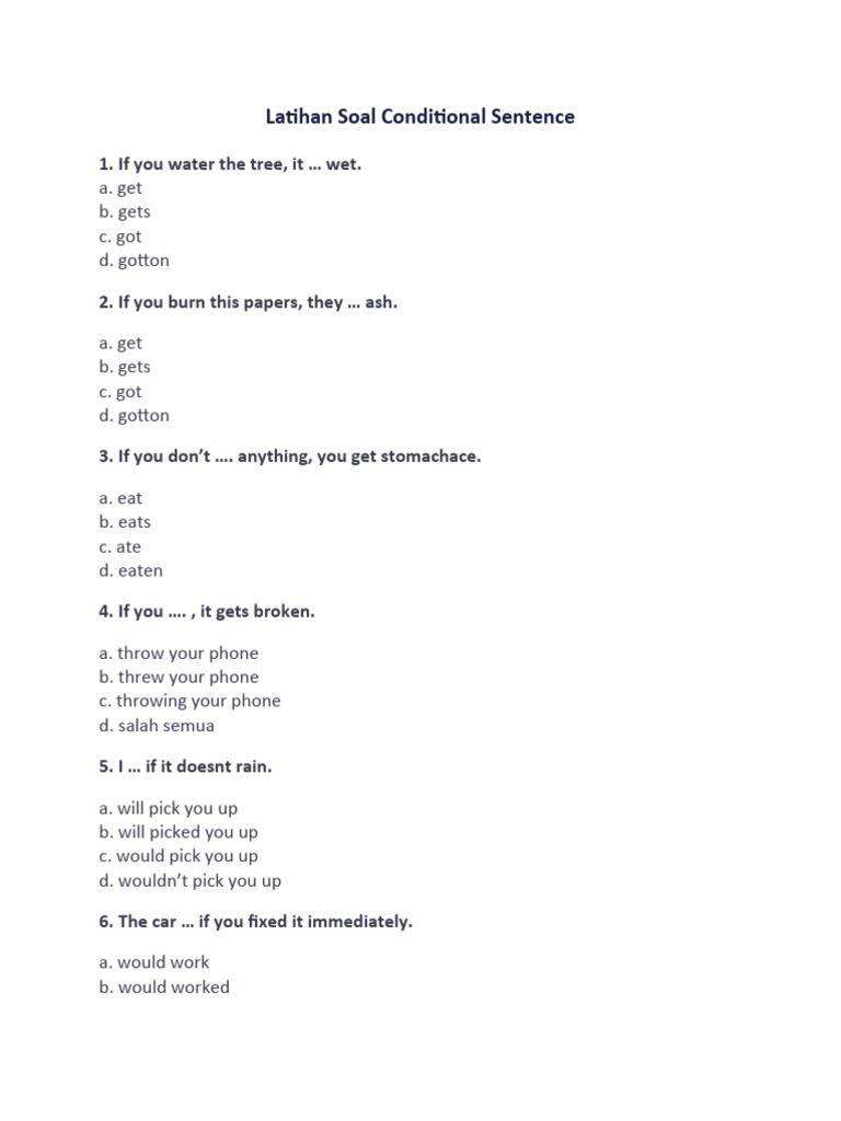 Latihan Soal Conditional Sentence | PDF | Grammatical Tense | Perfect (Grammar)