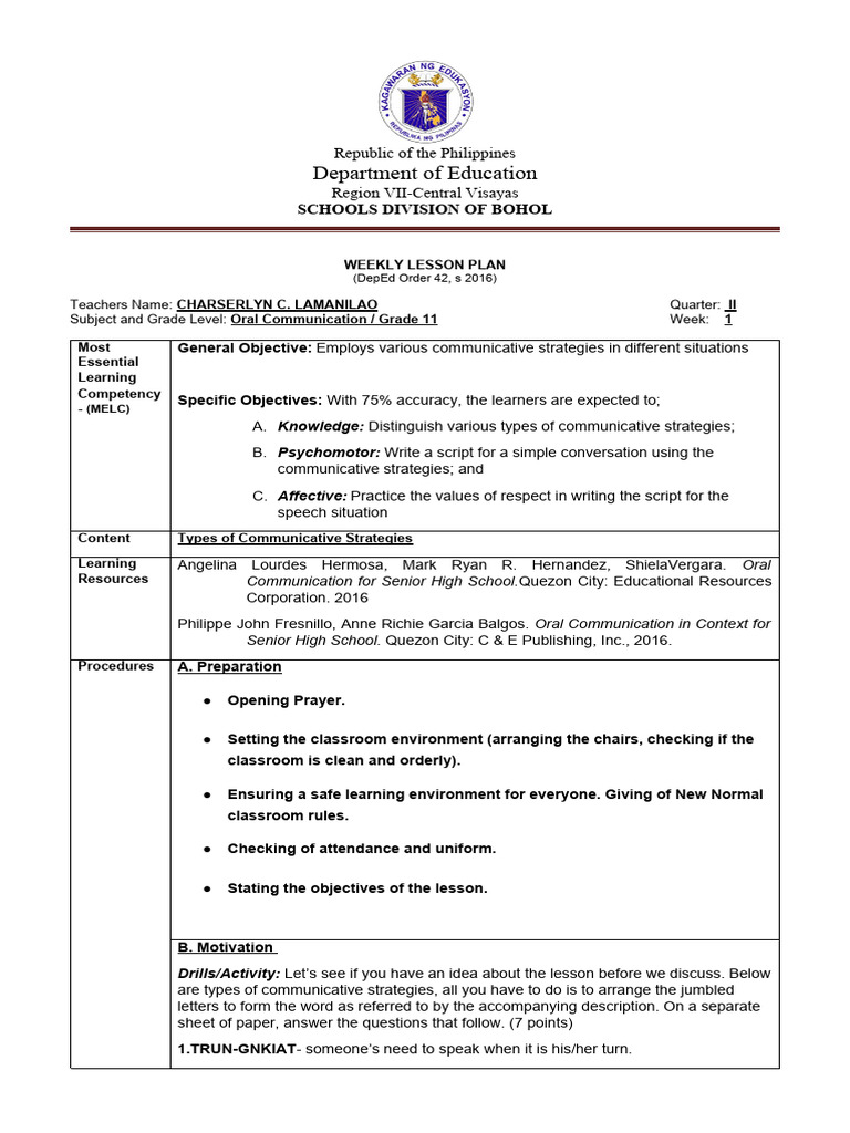 Eng Oralcom Q2 WK1 | PDF | Communication | Conversation