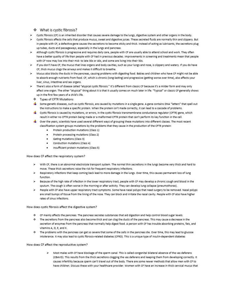 Understanding Cystic Fibrosis: Overview and Impact | PDF | Mucus | Pancreas