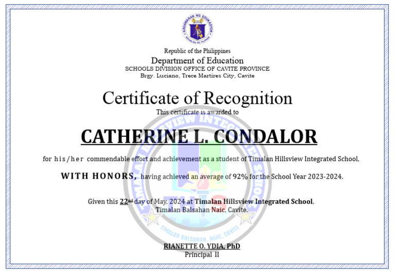 This Certificate of Recognition | PDF