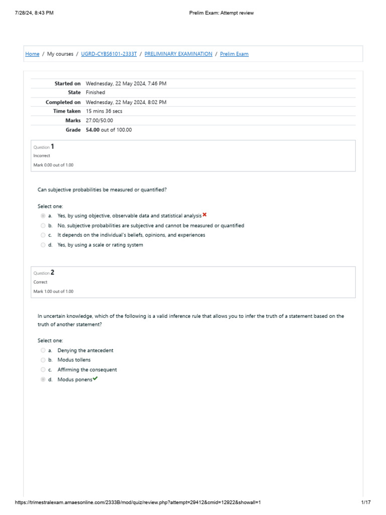 Prelim Exam - Attempt Reviewaaa | PDF | Risk | Mathematical Optimization