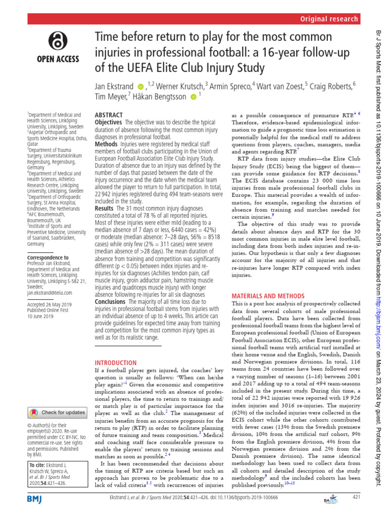 Most Common Injuries in Professional Football 1711556662 | PDF ...