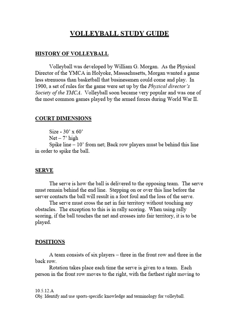 Volleyball_Study_Guide | PDF | Volleyball | Sports Rules And Regulations
