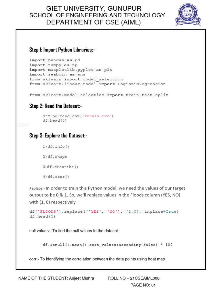 CSE AIML Flood Prediction Guide | PDF | Receiver Operating Characteristic | Mean Squared Error