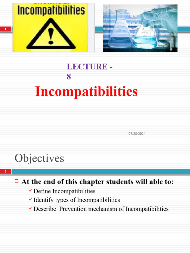 Incompatibilities | PDF | Solubility | Pharmaceutical Formulation