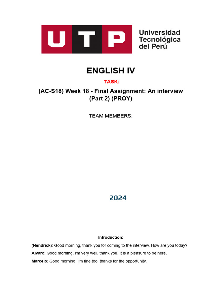 (AC-S18) Week 18 - Final Assignment An Interview (Part 2) (PROY) | PDF