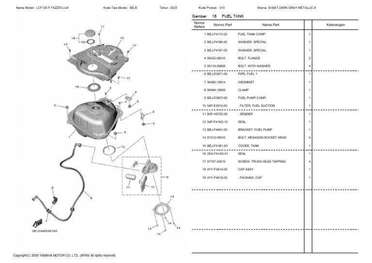 18 LCF125-F Fazzio Lux Fuel Tank | PDF | Screw | Machines