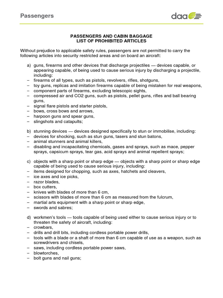 prohibited-articles-list-passengers | PDF | Gun | Firearms