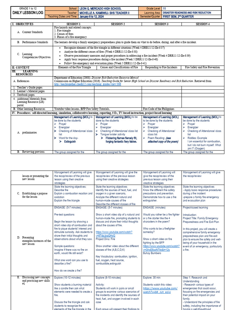 DRRR Lesson Plan 2023 2024 | PDF | Thunderstorm | Fires