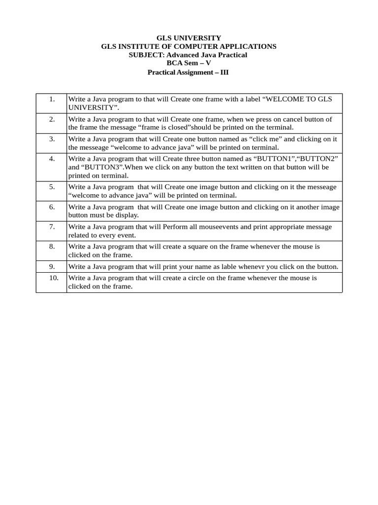 Prcatical Assignment Unit3-Adv Java | PDF