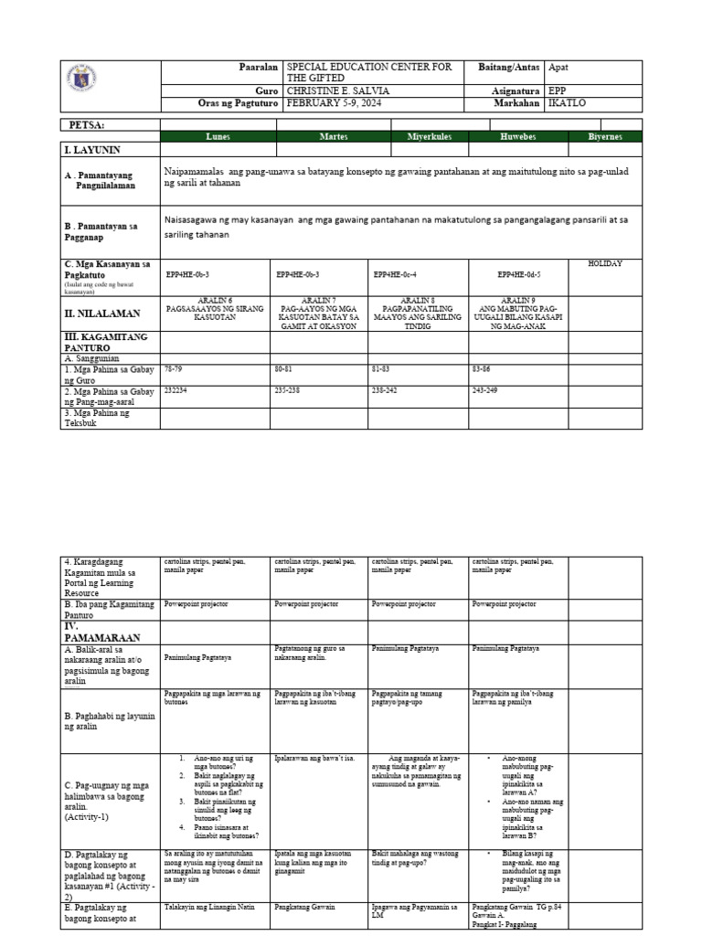 DLL Epp 4 Q3 W2-3 | PDF
