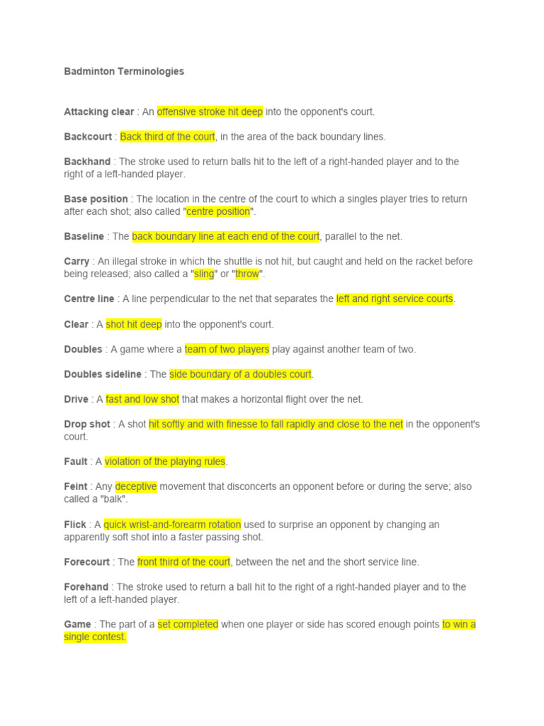 Essential Badminton Terminologies Guide | PDF | Games Of Physical Skill ...