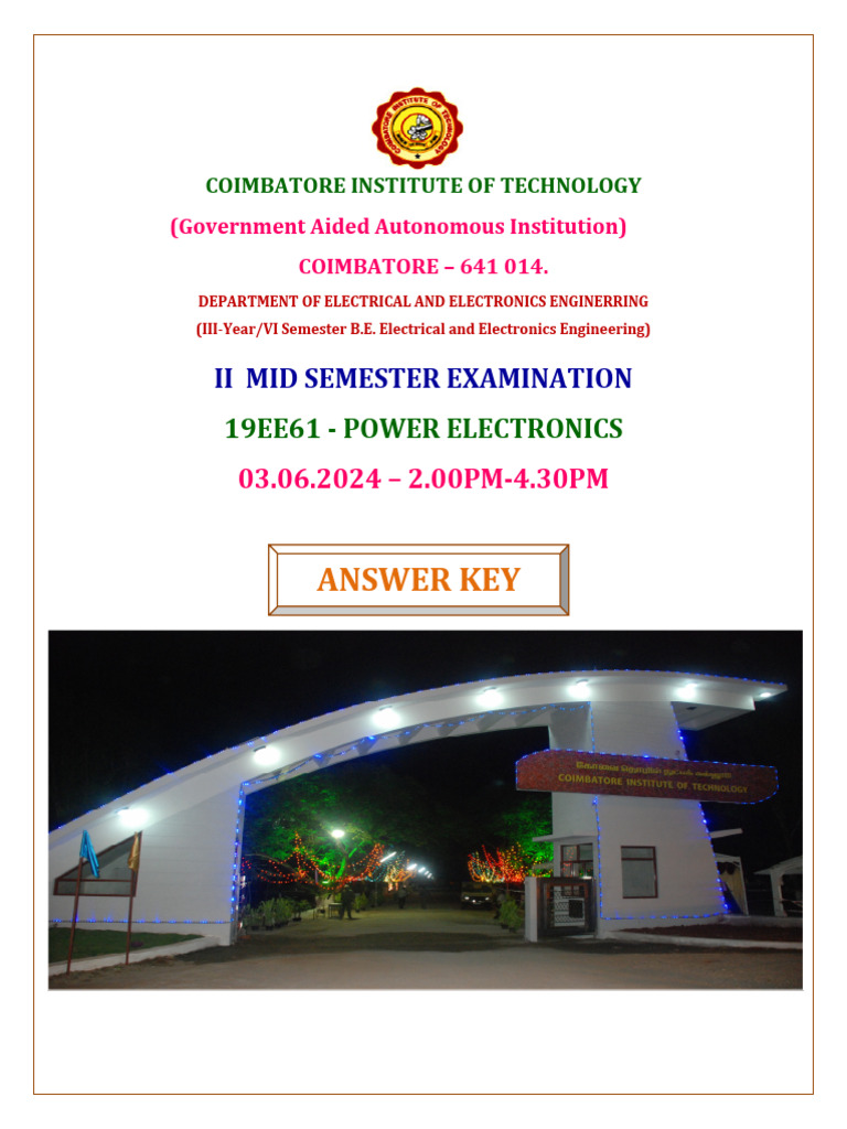 2023-24 - Cit-Eee-Ii Mid Sem-Answer Key-19ee61-Power Electronics | PDF | Rectifier | Power Inverter
