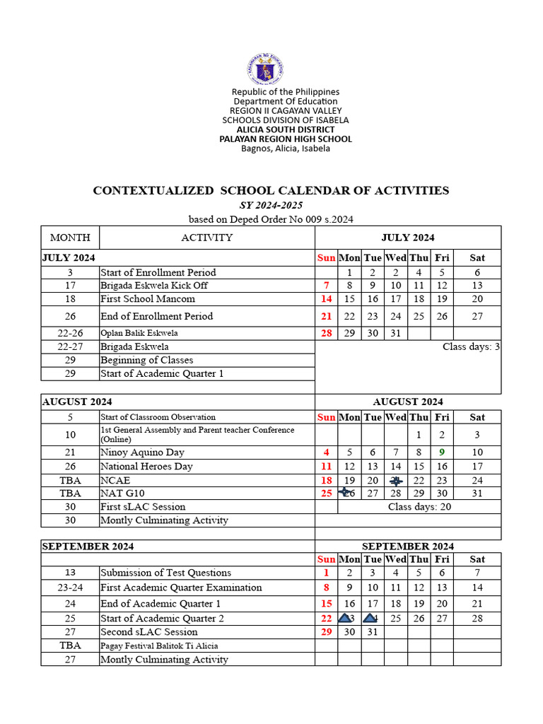 Customized School Calendar 2024-2025 | PDF | Observances | Philippines