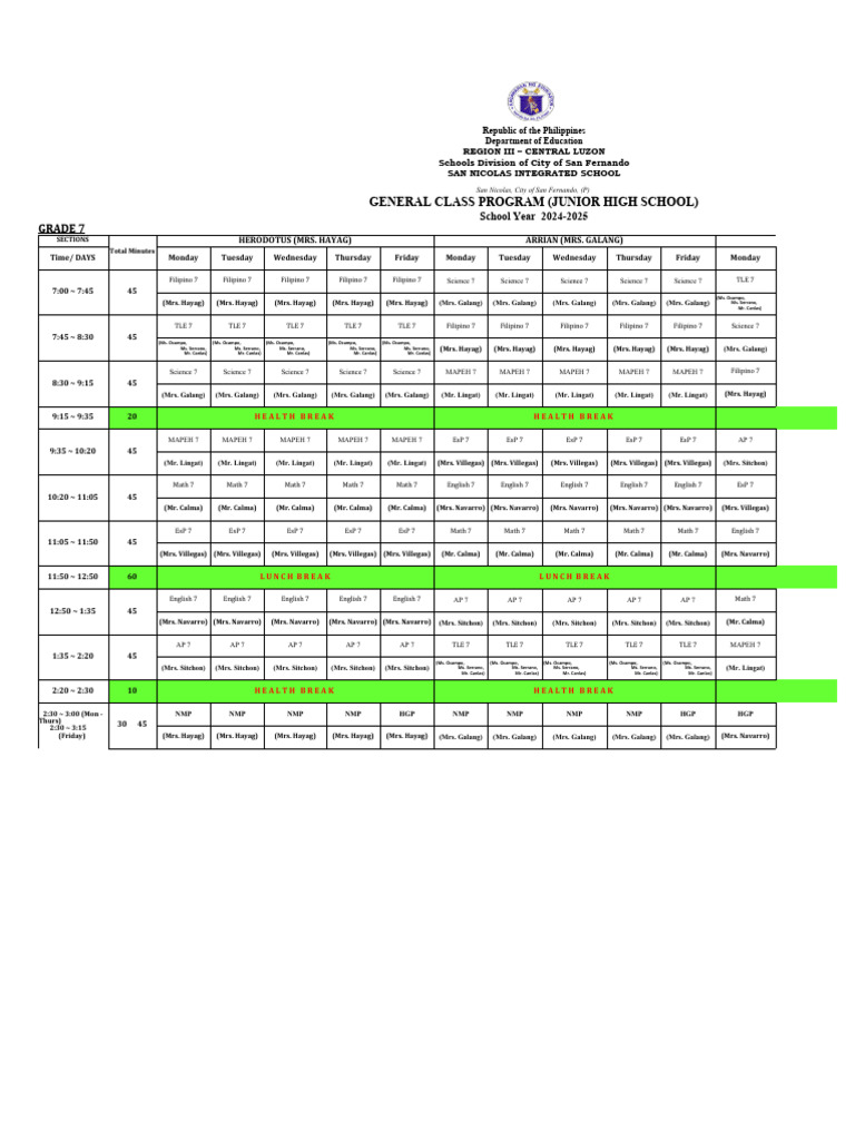 Class Program 2024 2025 3 Section 45minutes | PDF | Science | Mathematics